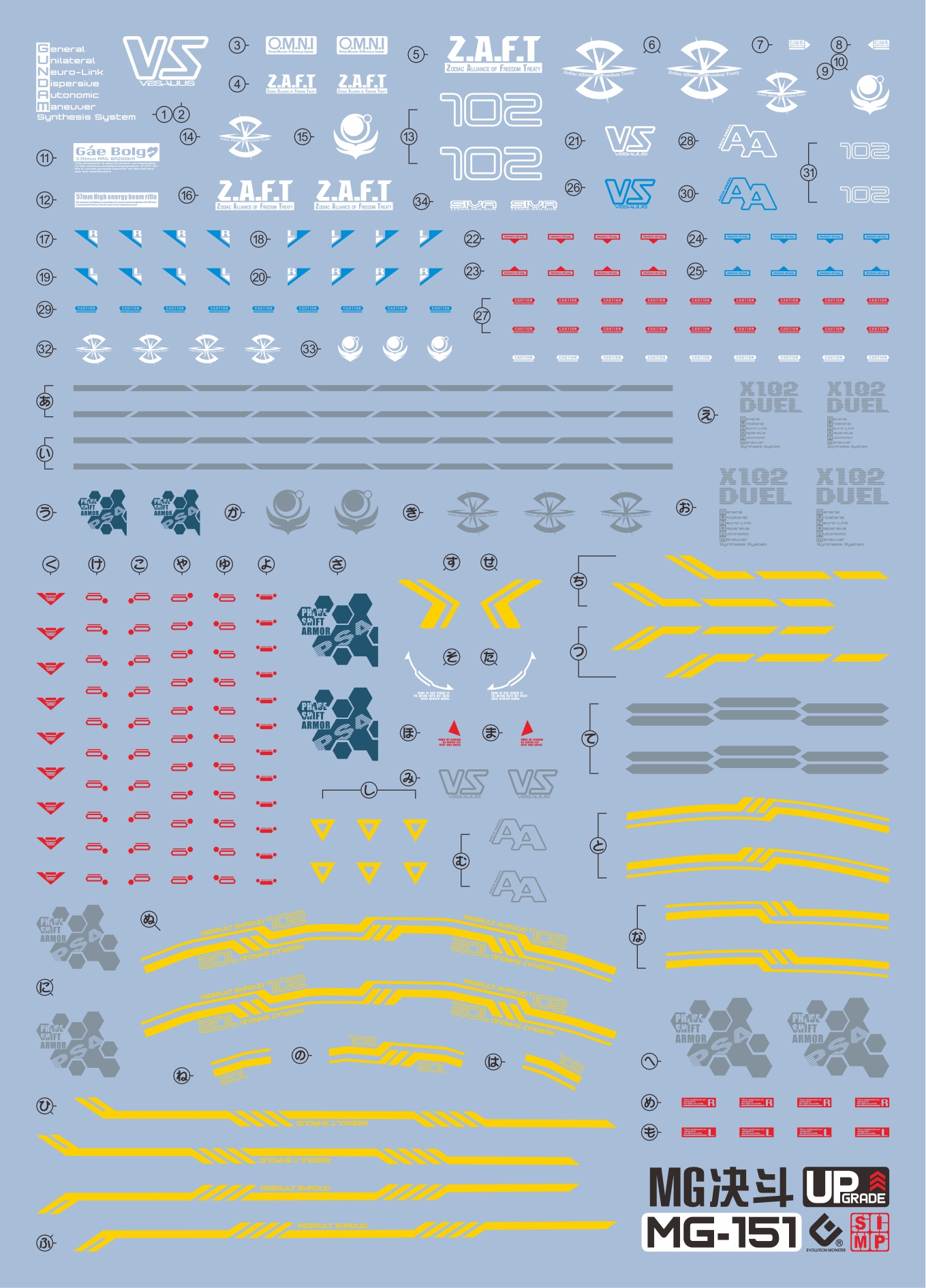 (Evo Monster) Waterslide Decal - MG 1/100 Duel Assault Shroud (Fluorescent) GAT-X102 Kit Water ...