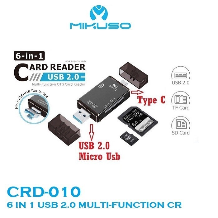 MIKUSO 6-IN-1 USB 2.0 TYPE-A + MICRO USB + TYPE-C MULTI-FUNCTION OTG ...