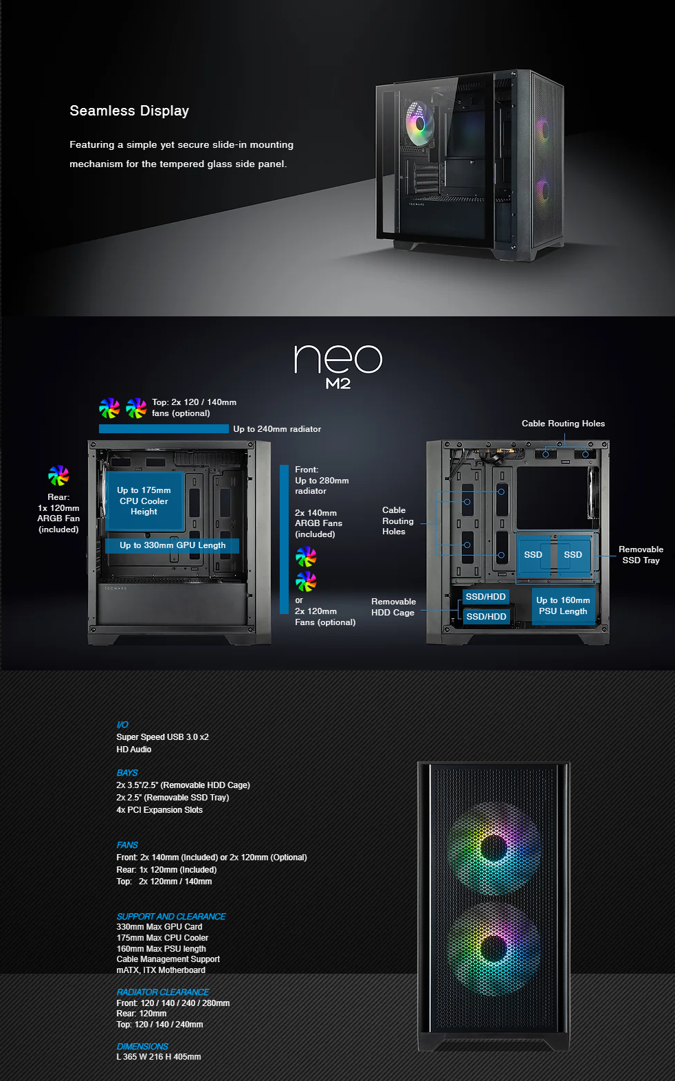 Tecware Neo M2 Omni ARGB TG / Neo M2 Steel mATX Gaming PC Case - Black ...