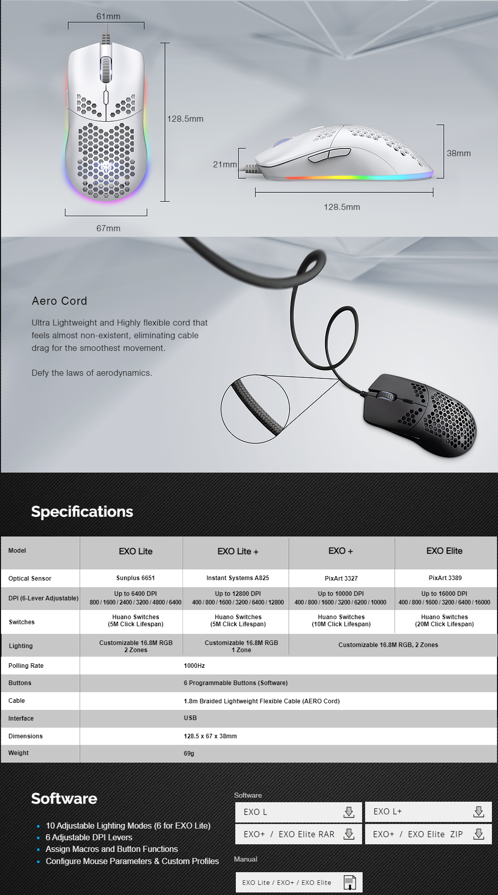 Tecware EXO L Plus RGB Gaming Mouse - Black / White # TWAC-EXOLP-BK ...