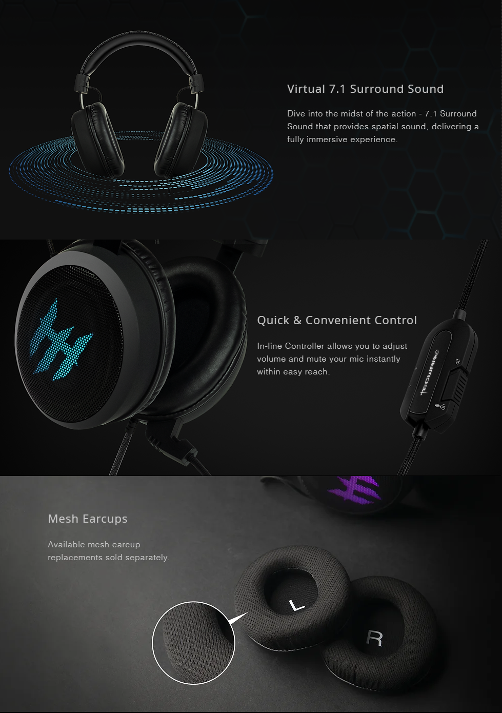 Tecware Q5 Premium Gaming 7.1 RGB Gaming Headset # TW-AC-Q571-RGB ...