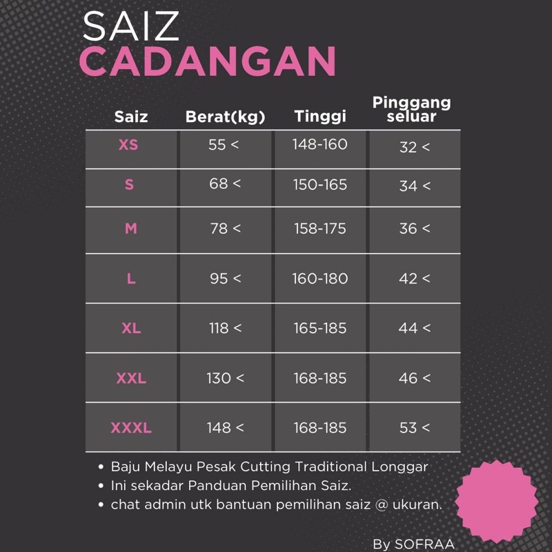 XS to XL- Baju Melayu Cekak Musang Dewasa.Baju Melayu Dewasa Cekak ...