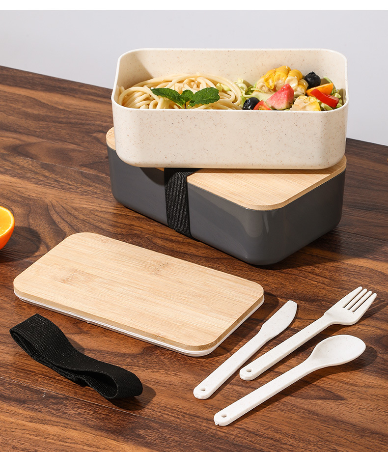 Japanese Style Bento Box Bamboo Wood Cover Wheat Straw Lunch Box Office ...