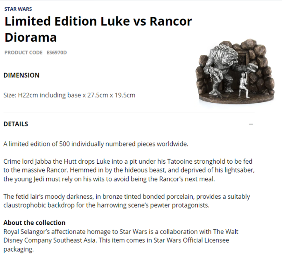 Royal Selangor Star Wars Collection Limited Edition Luke vs Rancor ...
