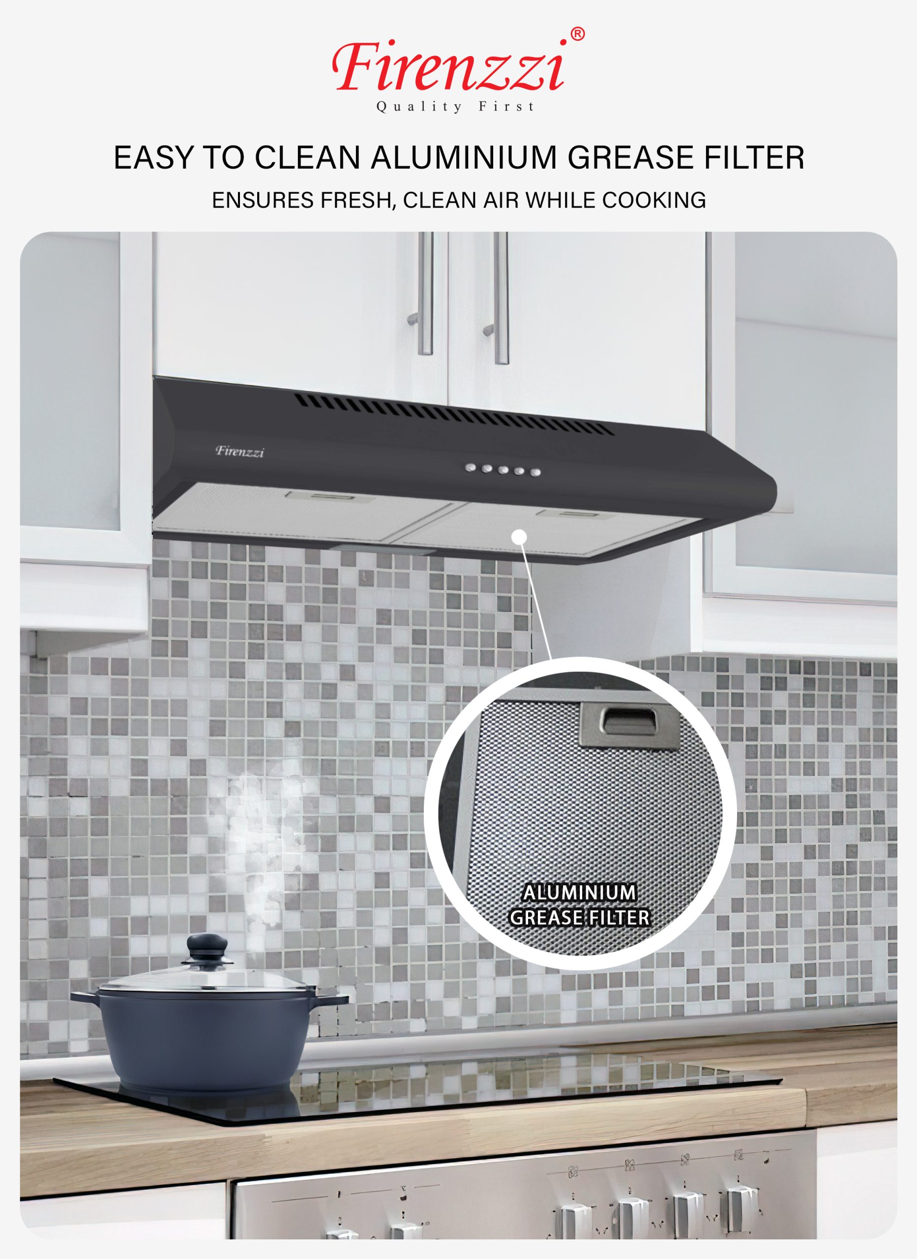 FIRENZZI 1390m³/hr Slim Hood Cooker Hoods Low noise 60CM FH-602 BK High ...