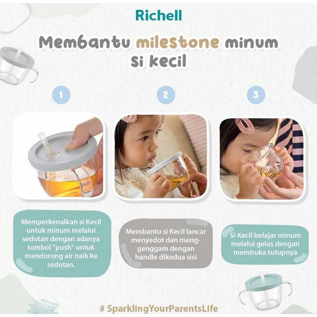 Richell AQ Straw Training Mug /Axstar Series Baby Training Spout / Straw Water Bottle Navy Blue ...