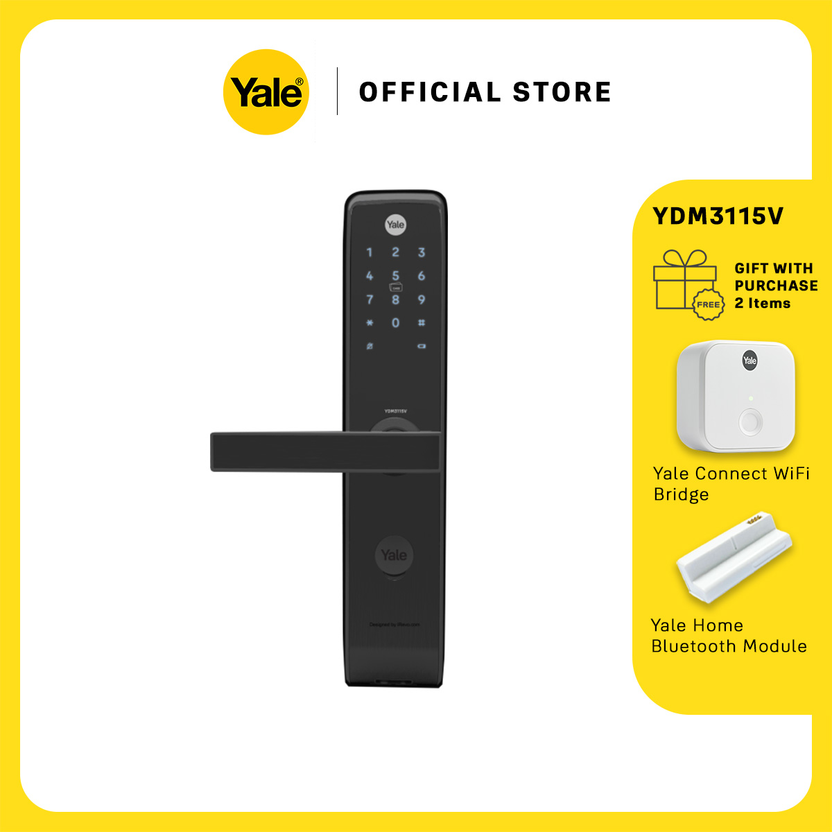 Yale YDM3115V Mortise Smart Door Lock - PIN Code/ RFID Keytag/ Bluetooth/ Yale Home App/ 2 Years ...