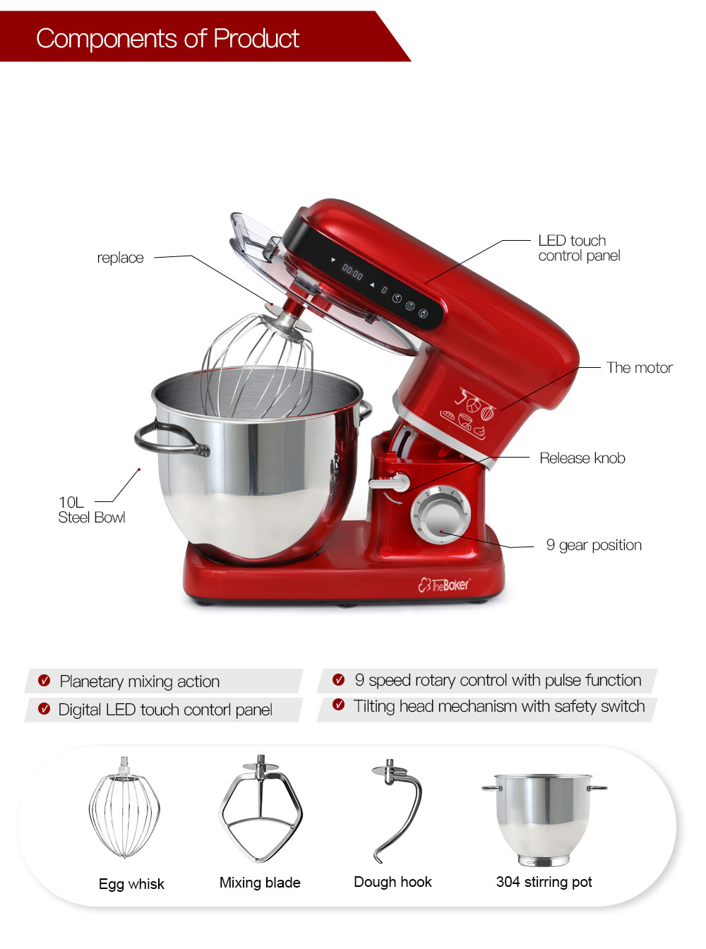 The Baker Stand Mixer Artisan SE Dough (10L/1.5kg) | Shopee Malaysia