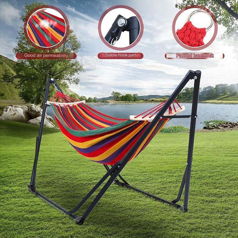 Full Set Hammock Stand Outdoor Camping Rainbow Hammocks Swing Anti ...