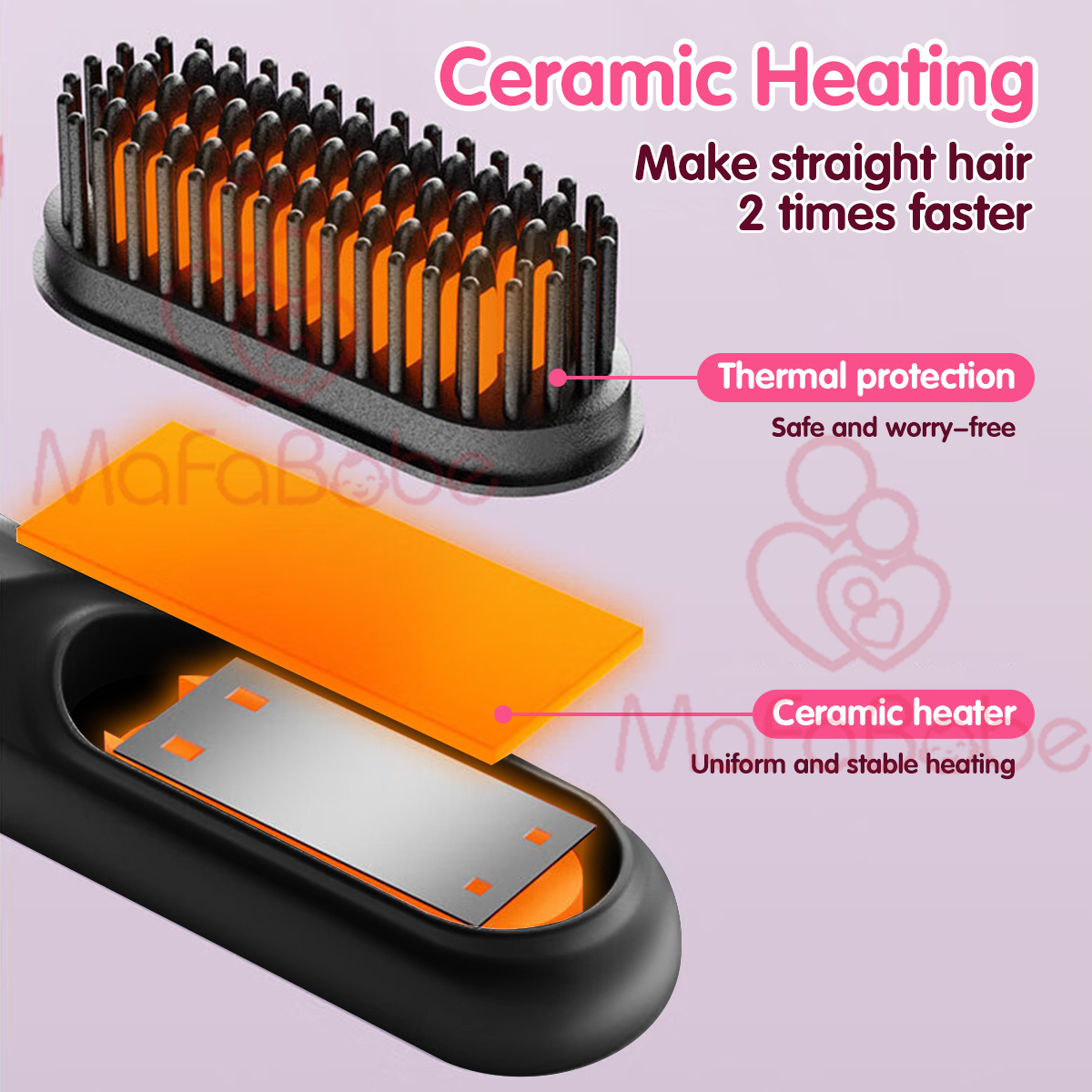 MaFaBabe Cordless hair straightening comb Negative ion hair care ...