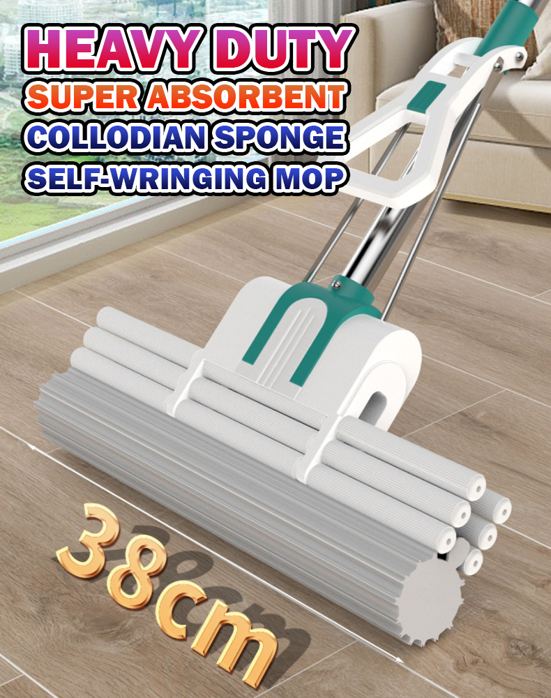 38CM Heavy Duty Self Wringing Super Absorbent Sponge Mop Hands Free ...