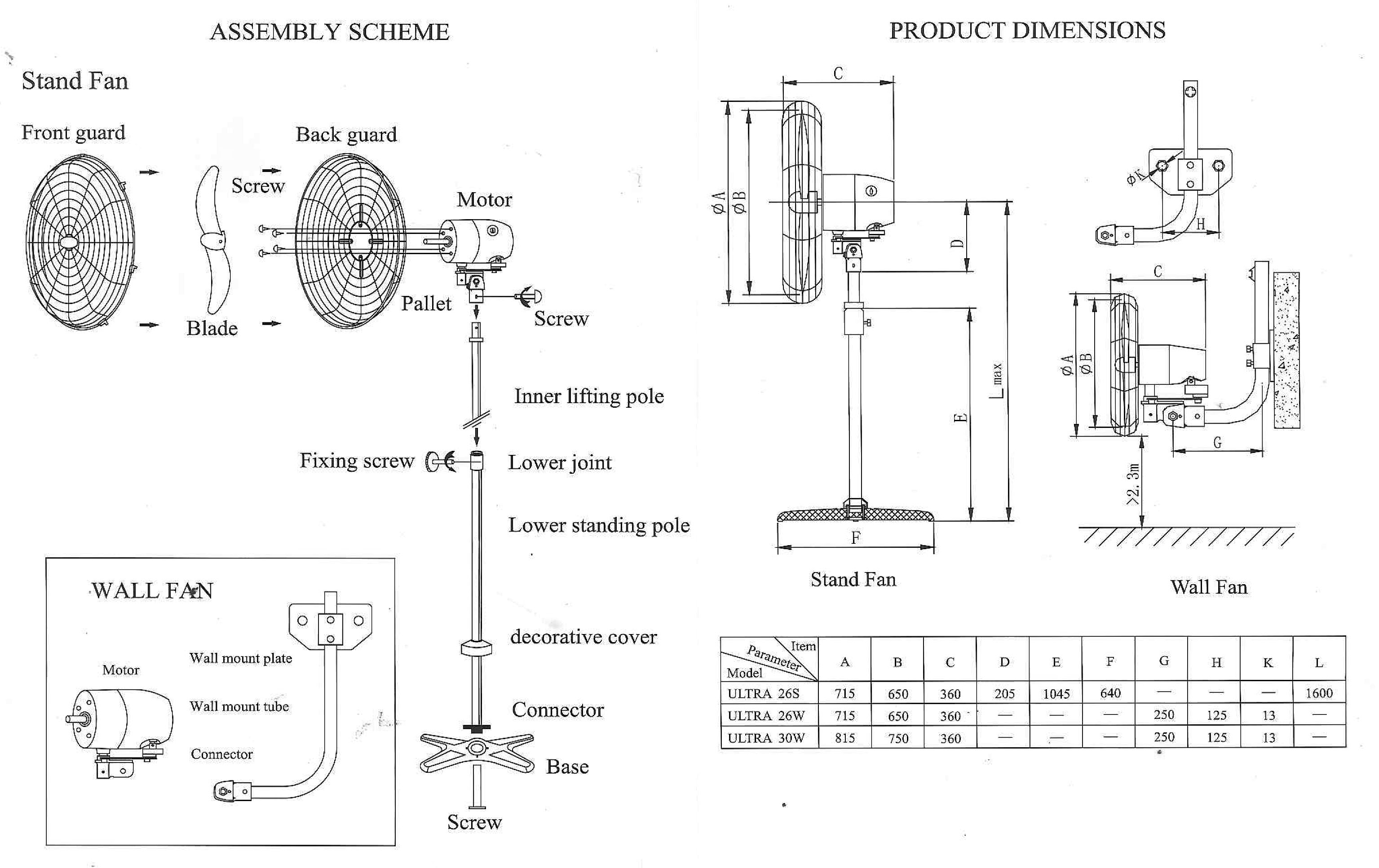 YET Ultra 26W Heavy Duty 26'' Inch Powerful Industrial Wall Fan 12300m3 ...