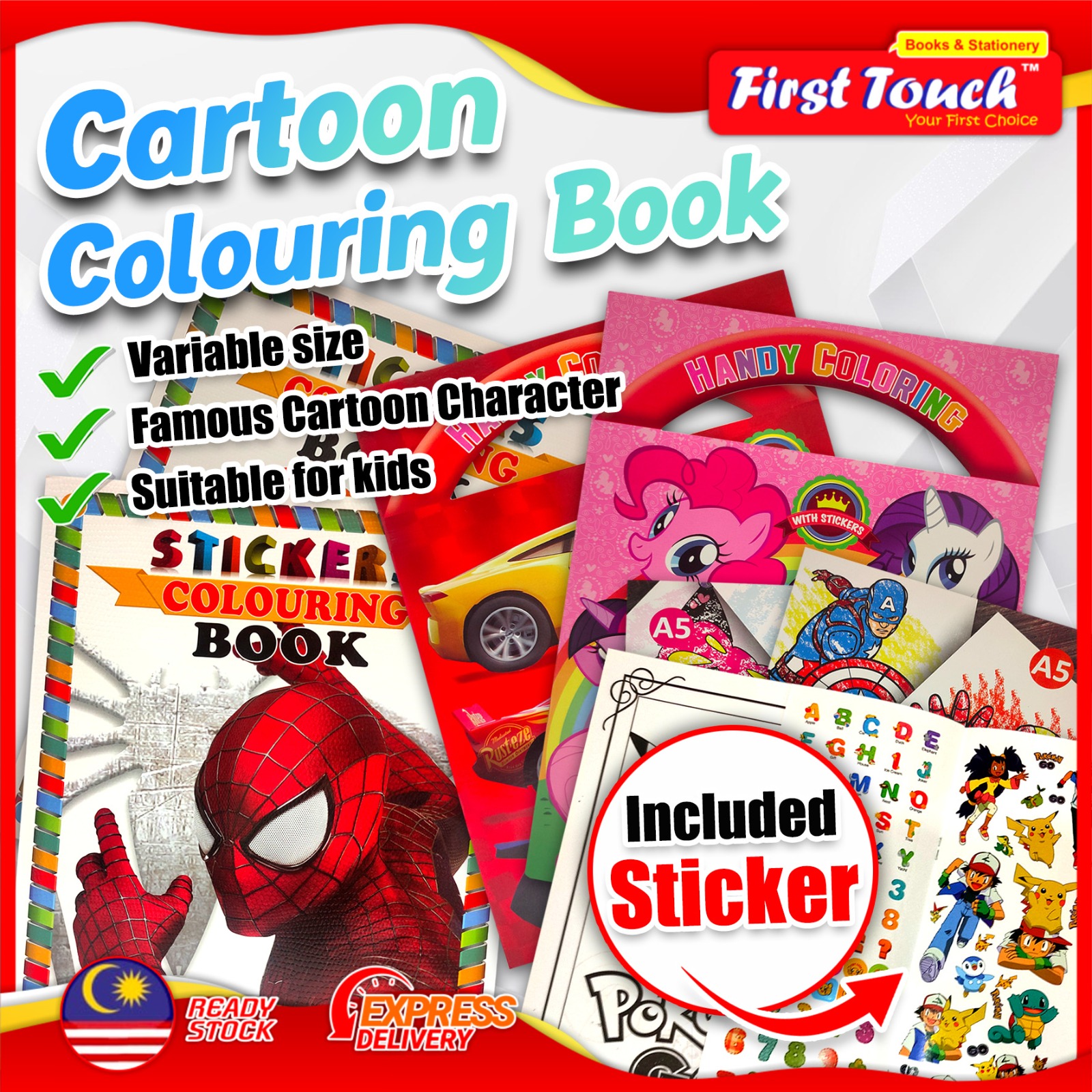 Kids Cartoon Sticker Colouring Book Buku Mewarna Pelekat Drawing Lukis ...