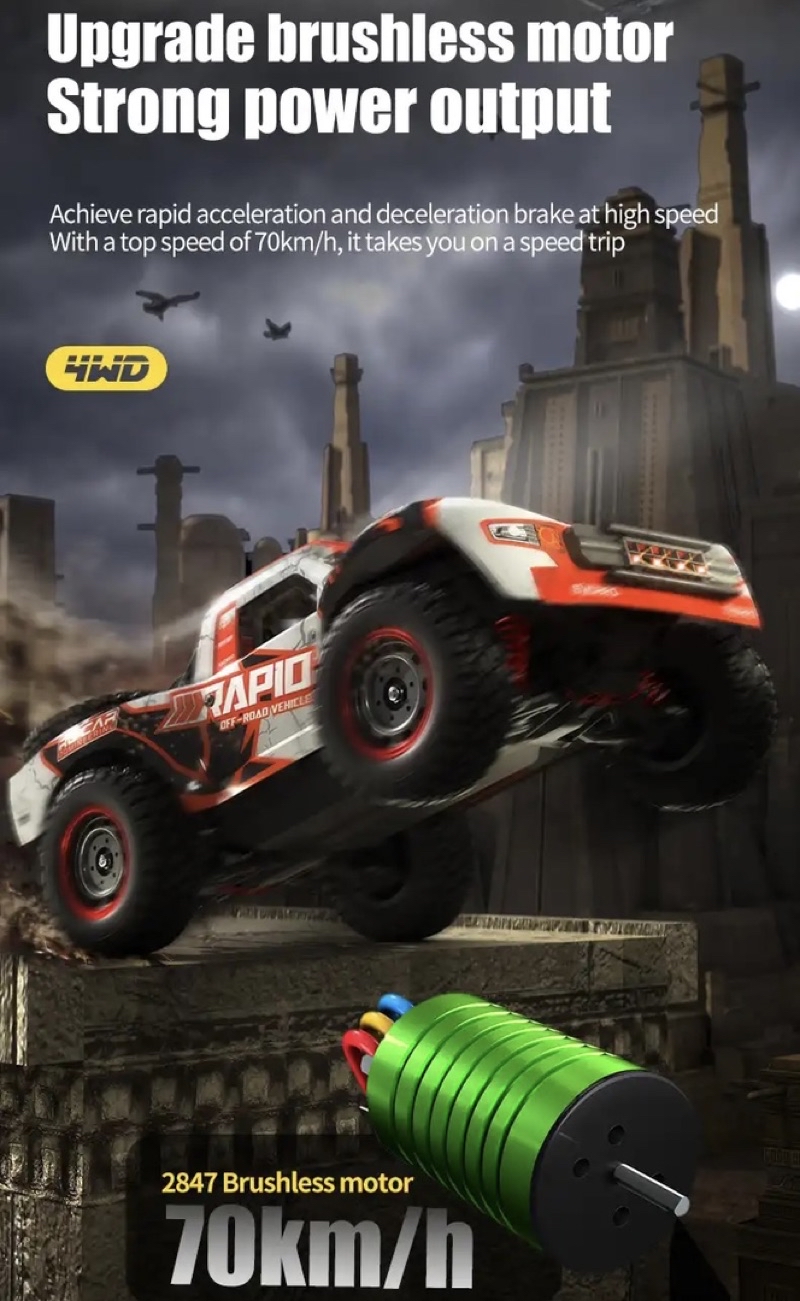 FEO Brushless Q130 Pro Rapid RC Car 1:16 High Speed 70KM/H 4WD Remote Control Car Buggy Rc ...