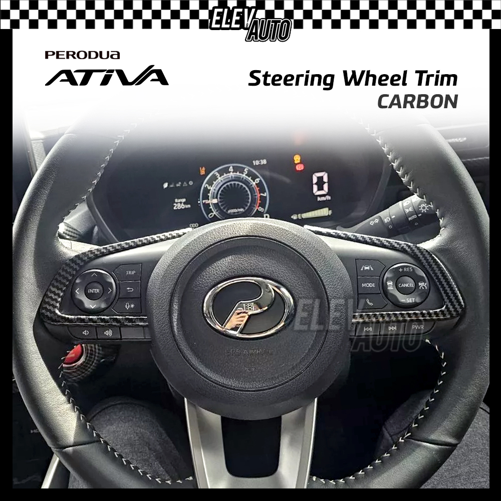 Perodua Ativa Steering Wheel Trim Carbon Fiber Frame Logo Trim Cover ...