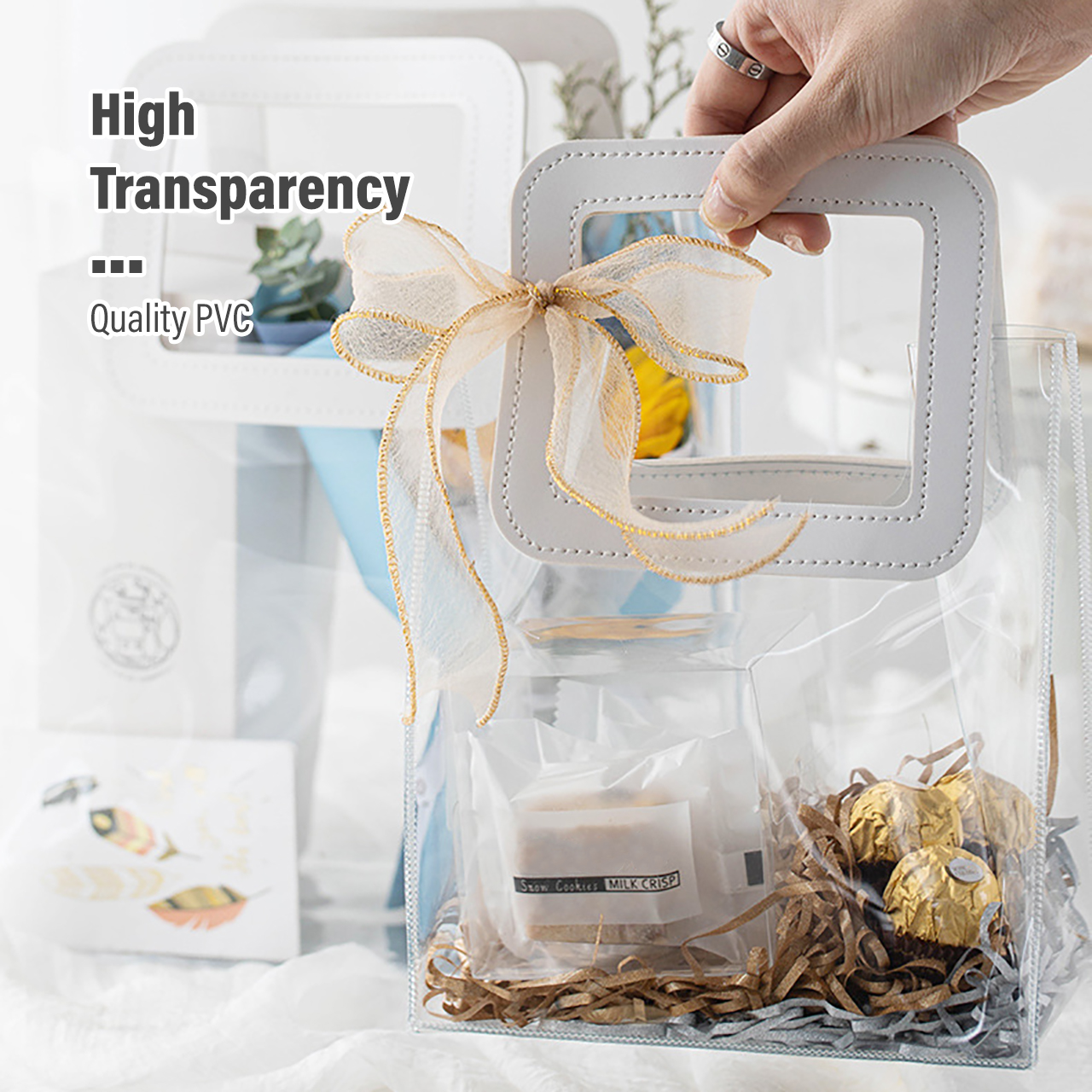 Transparent PVC Door Gift Bag Square Handle Wedding Beg Plastik Goodies ...