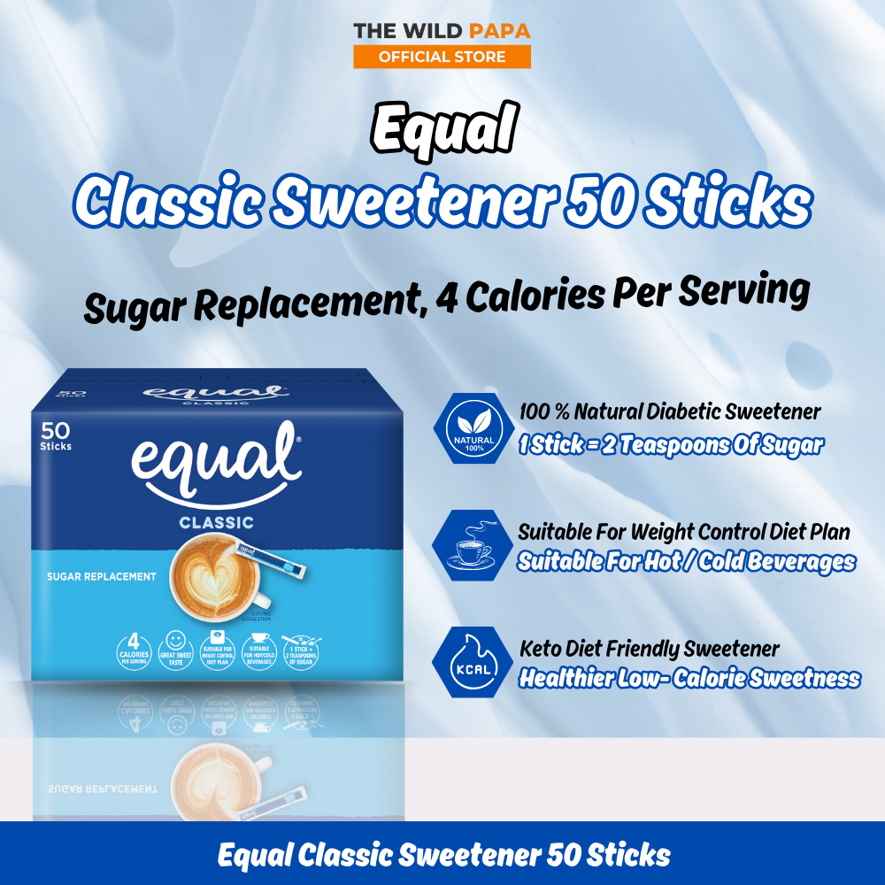 EQUAL Classic Natural Sweetener 50 / 100 Sticks Substitute Sugar ...