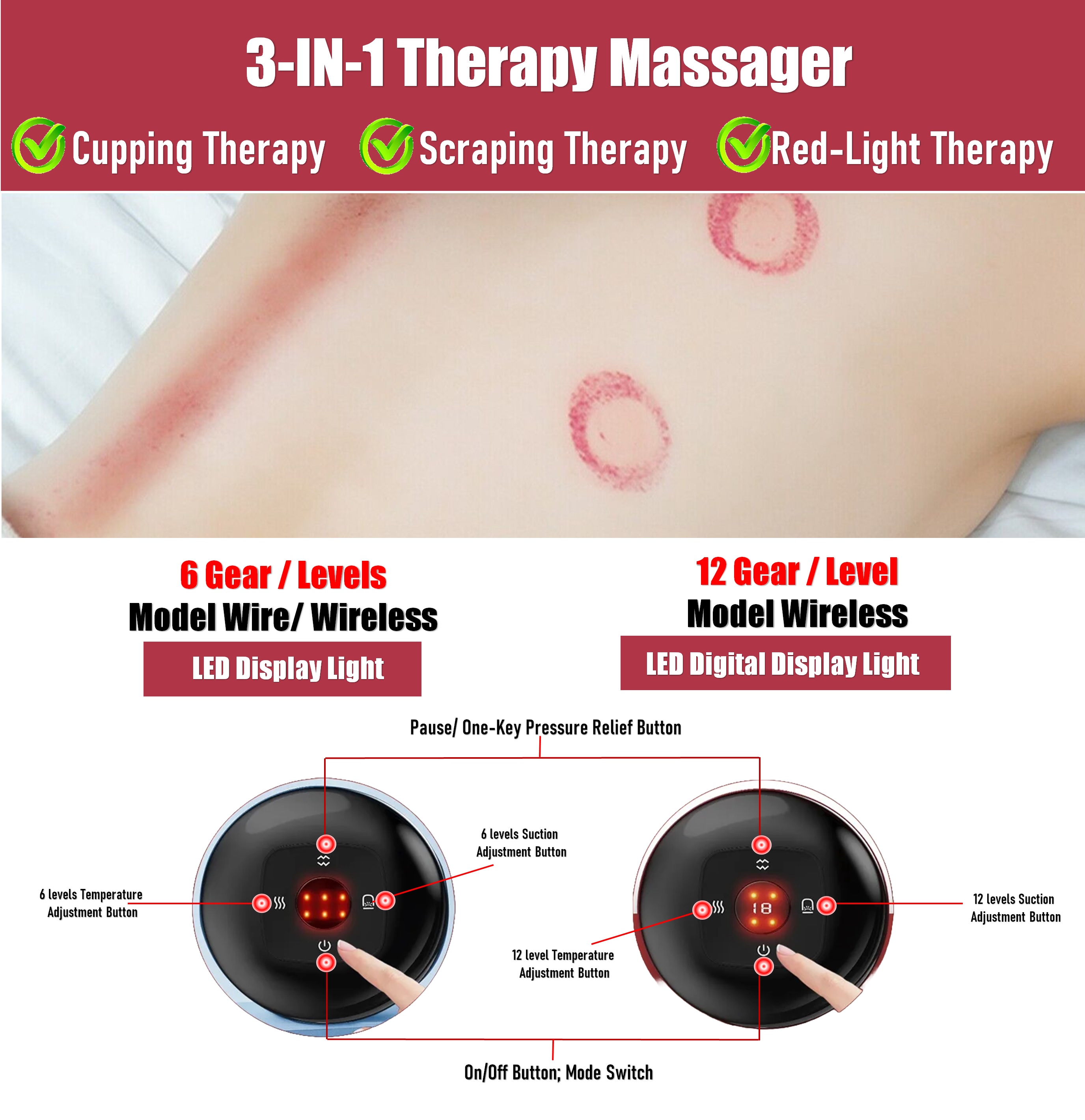 Intelligent Electric Cupping Guasha Scraping Heating Massage Body Cups ...