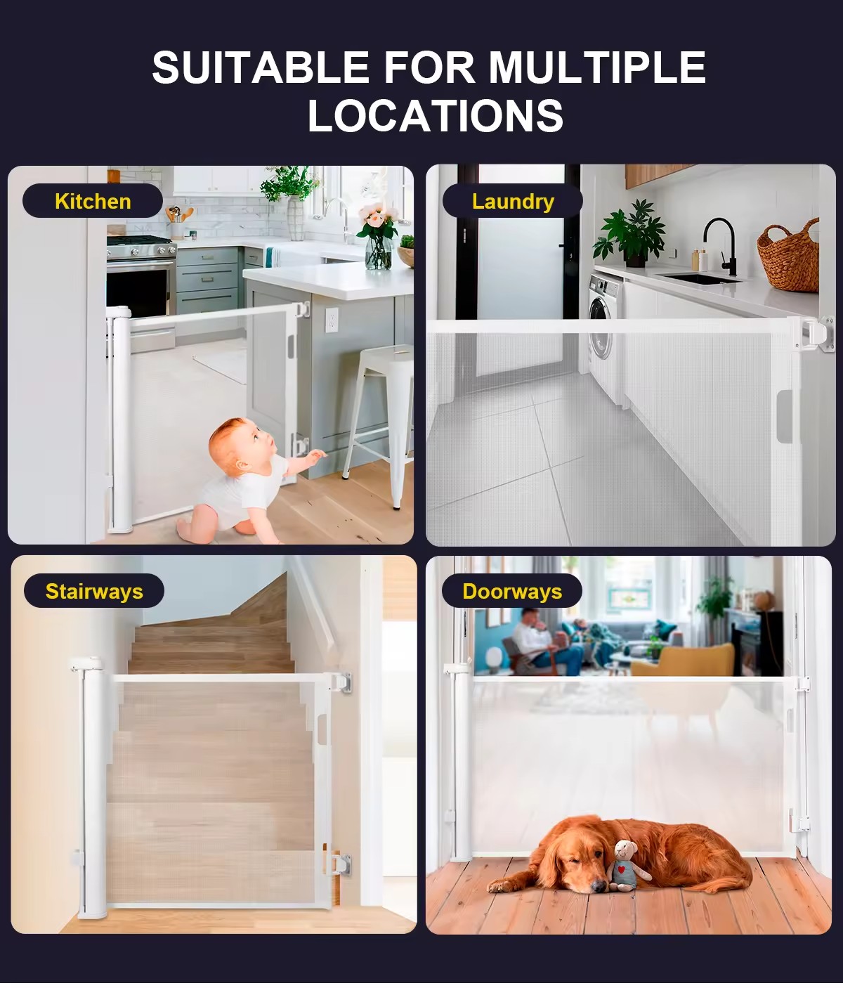 Retractable Baby Safety Gate Pagar For Stairs Pagar Budak Baby Pet ...