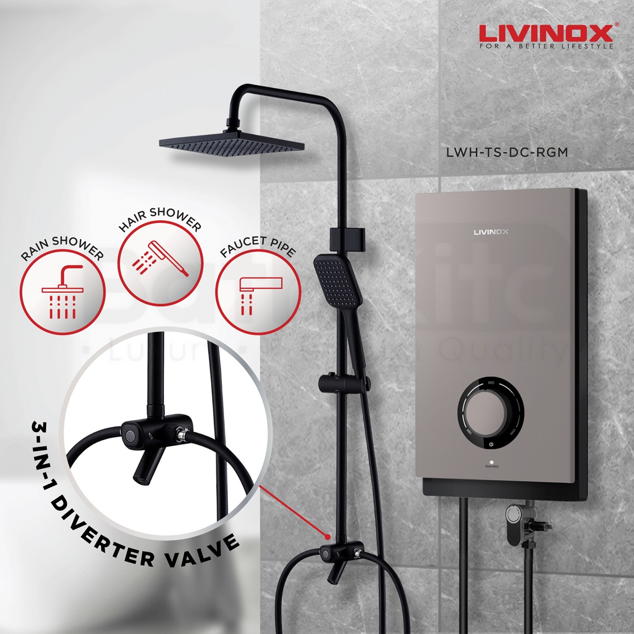 LIVINOX T-Series Inverter DC Motor Instant Water Heater Rain Shower ...