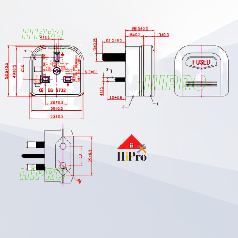 Euro Electrical Plug Converter BS-5732 - 2 Pin (Flat Pin&Round Pin) to ...