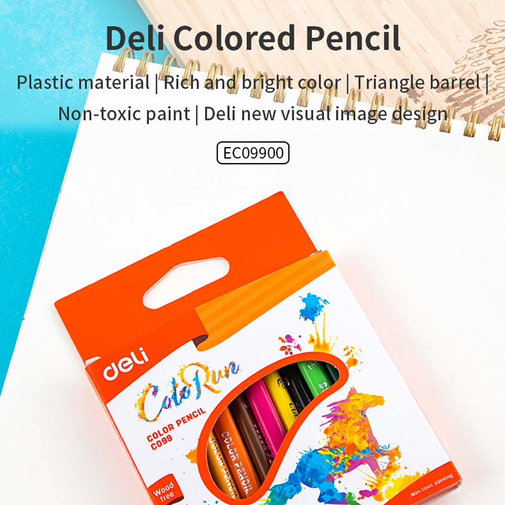 Deli Colour Pencil Set Pensel Warna Light Wood Free Triangle Grip (12 ...