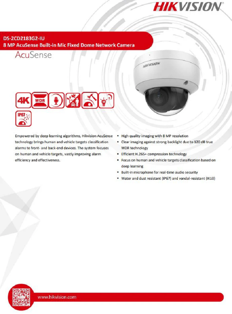 HIKVISION DS-2CD2183G2-I / DS-2CD2183G2-IU 8 MP AcuSense Built-in Mic ...