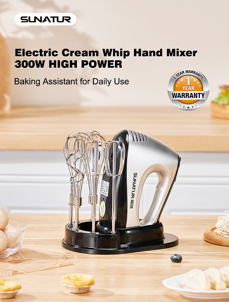 SUNATUR Hand Mixer 300W High Power Cake Beater Electric Cream Whip Portable 5-Speed Baking Mixer ...