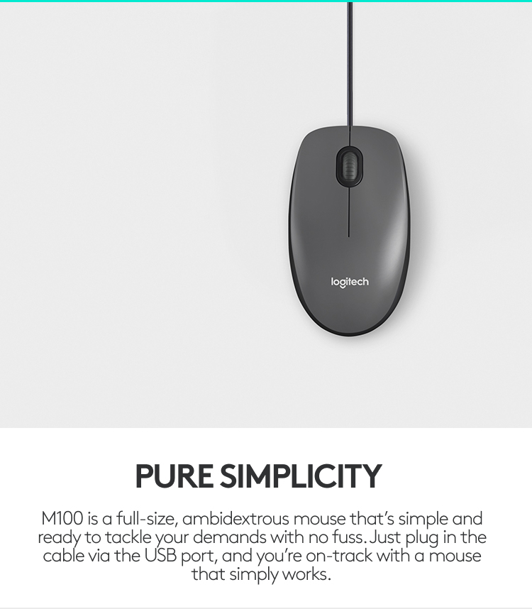 Logitech M100r Wired USB Mouse, 3-Buttons, 1000 DPI Optical Tracking ...