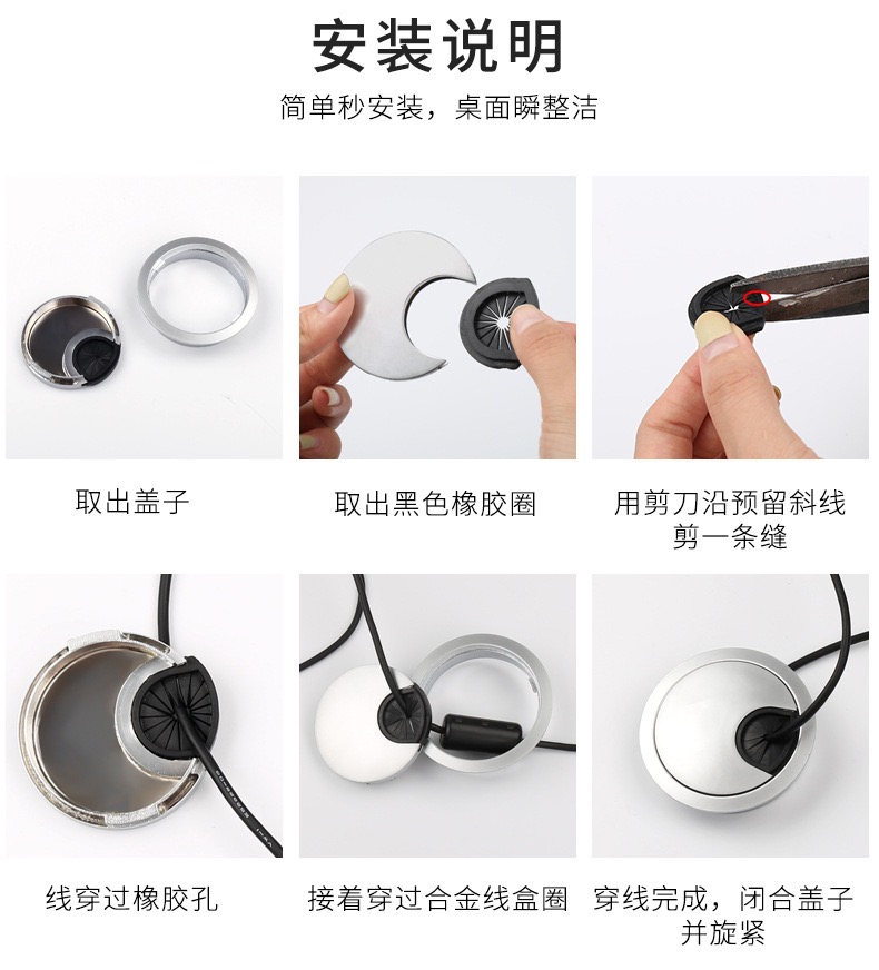 ClassAHW Metal Cover Wire Cable End Cap Computer Round Desk Grommet for ...