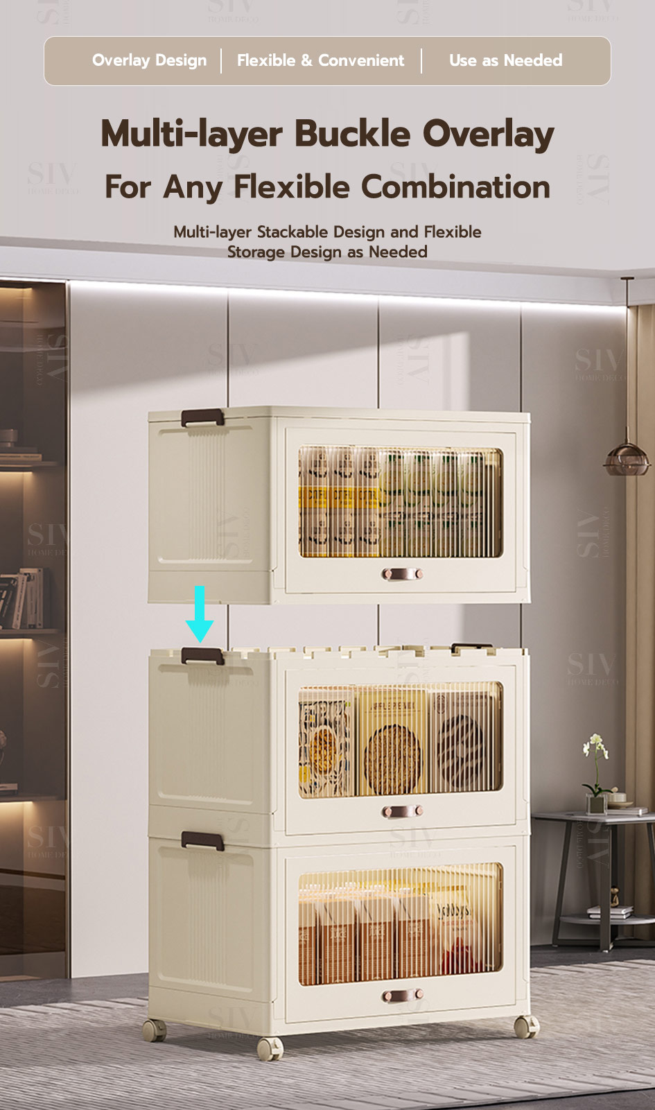 (Easy Installation) SIV 2-5 Tiers Foldable Drawer Cabinet Folding ...