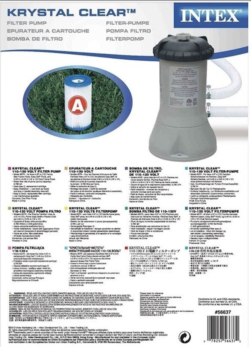 INTEX 28604 Krystal Clear Filter Pump 2.0m³/hr Hydro Aeration ...