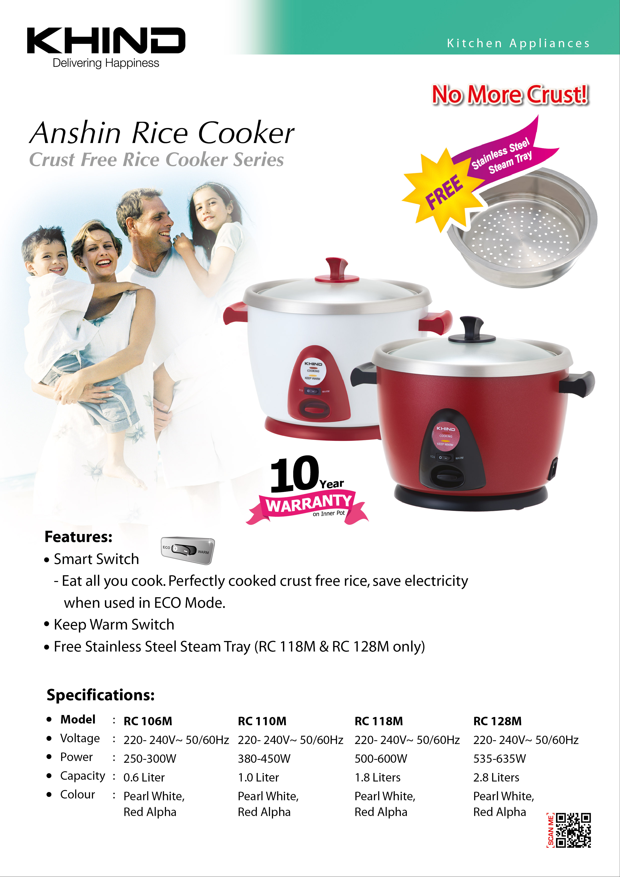 Khind RC110M 1.0L Anshin Rice Cooker - Non-Stick, Crust-Free Rice 安信电饭锅 ...