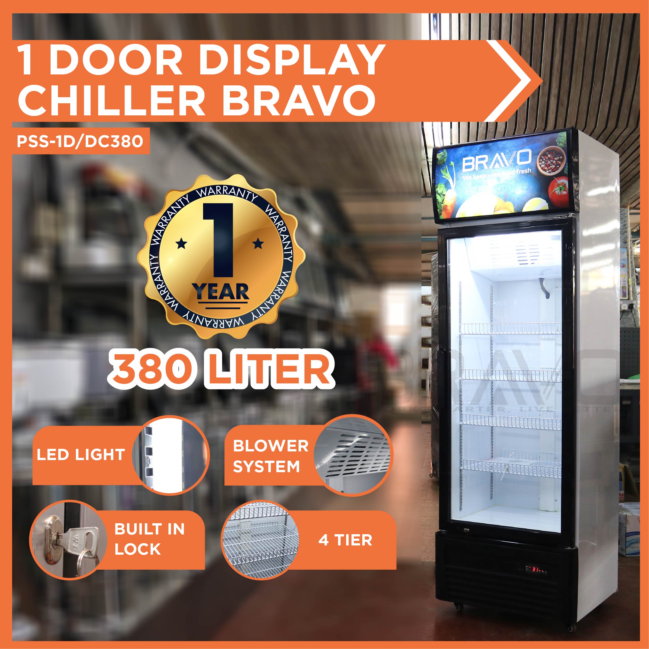 Display Chiller Bravo 380L Peti Sejuk Komersial Pintu Kaca | Showcase ...