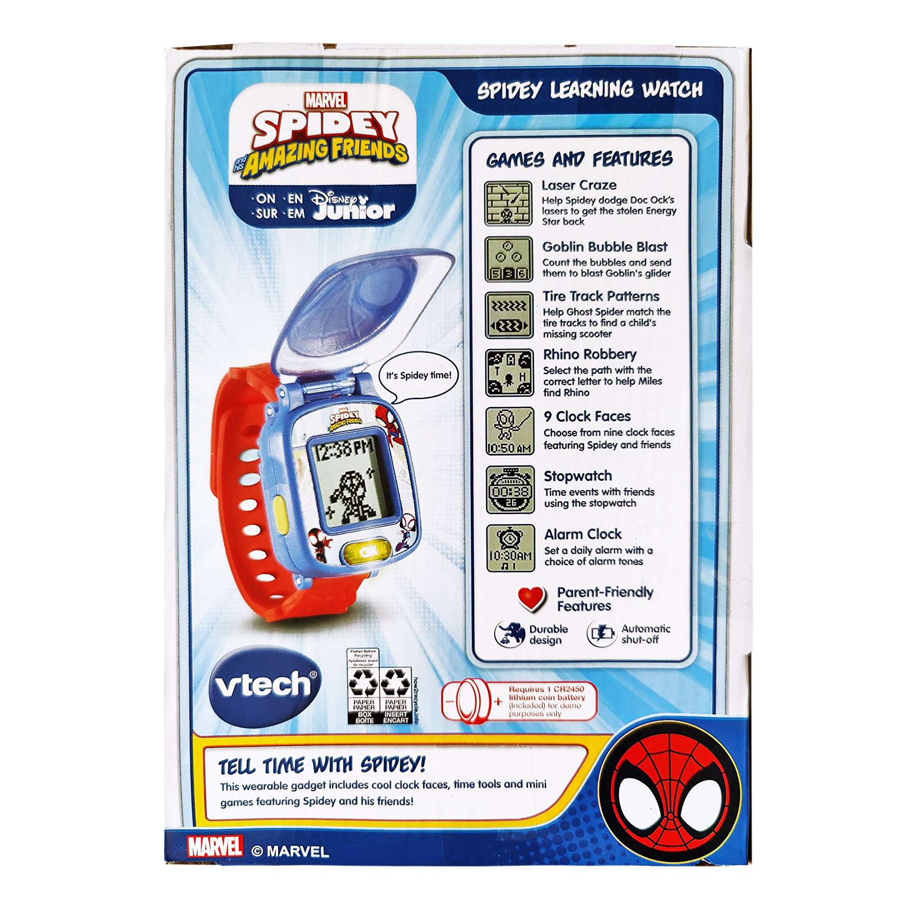 VTech Spidey Learning Watch Marvel Licensed Kids Digital Watch 9 Spidey ...