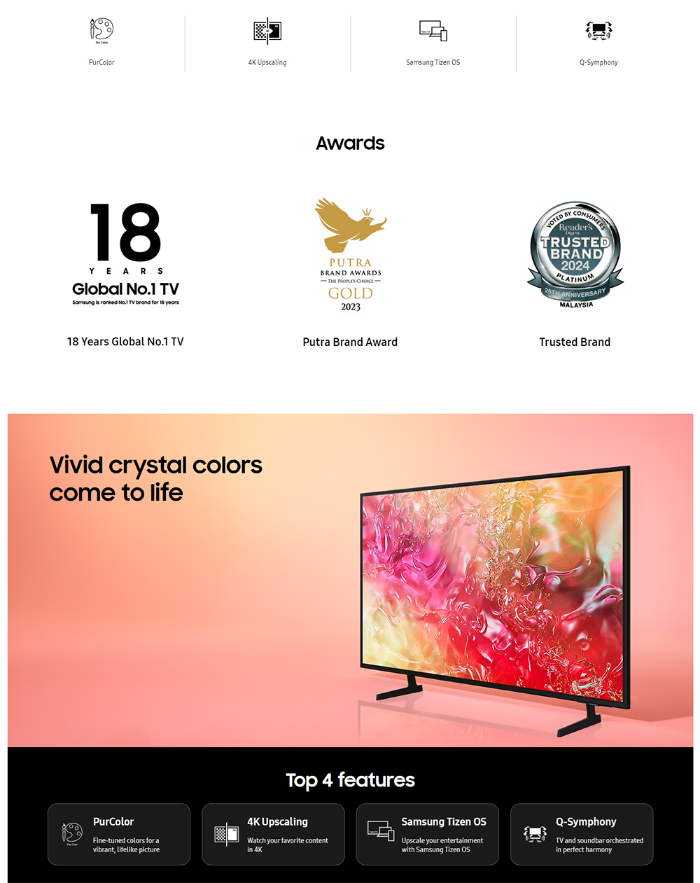 Samsung UA65DU7000KXXM 65 Inch Crystal UHD DU7000 4K Smart TV (2024) | ESH | Shopee Malaysia