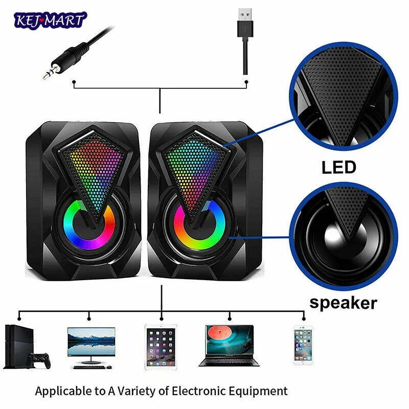 USB Multimedia Speaker Laptop Desktop Stereo Mini PC Speaker RGB LED ...