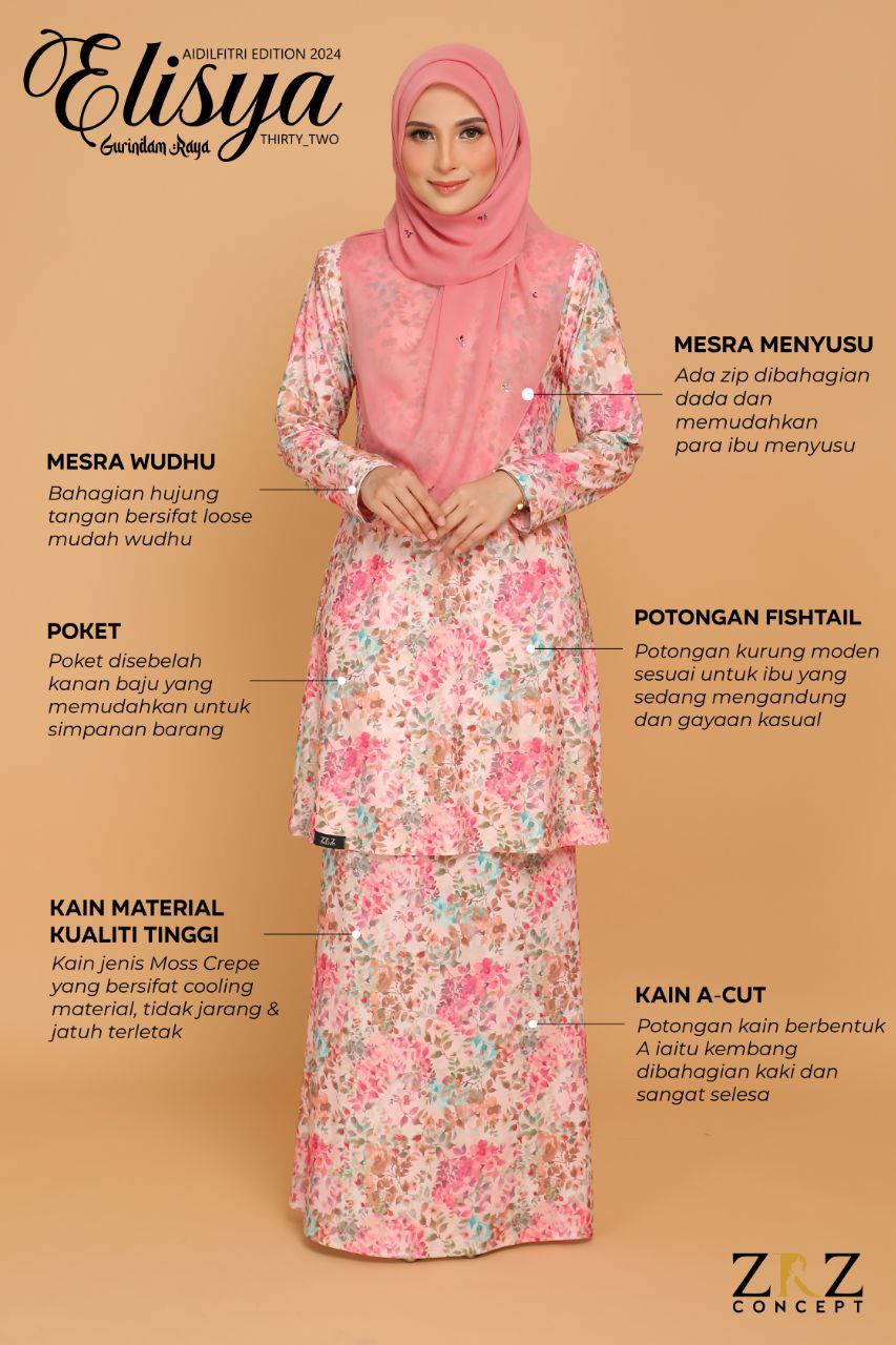 Baju Kurung Tanpa Gosok Elisya Berpoket Nursing Friendly. Kurung Moden Muslimah Ironless ...