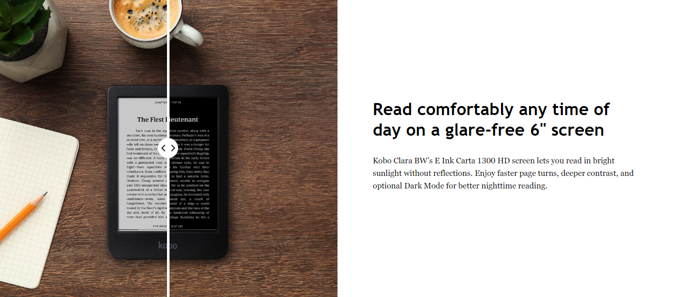 Rakuten Kobo Clara BW eReader 6-Inch Glare-Free Reading Tablet ...