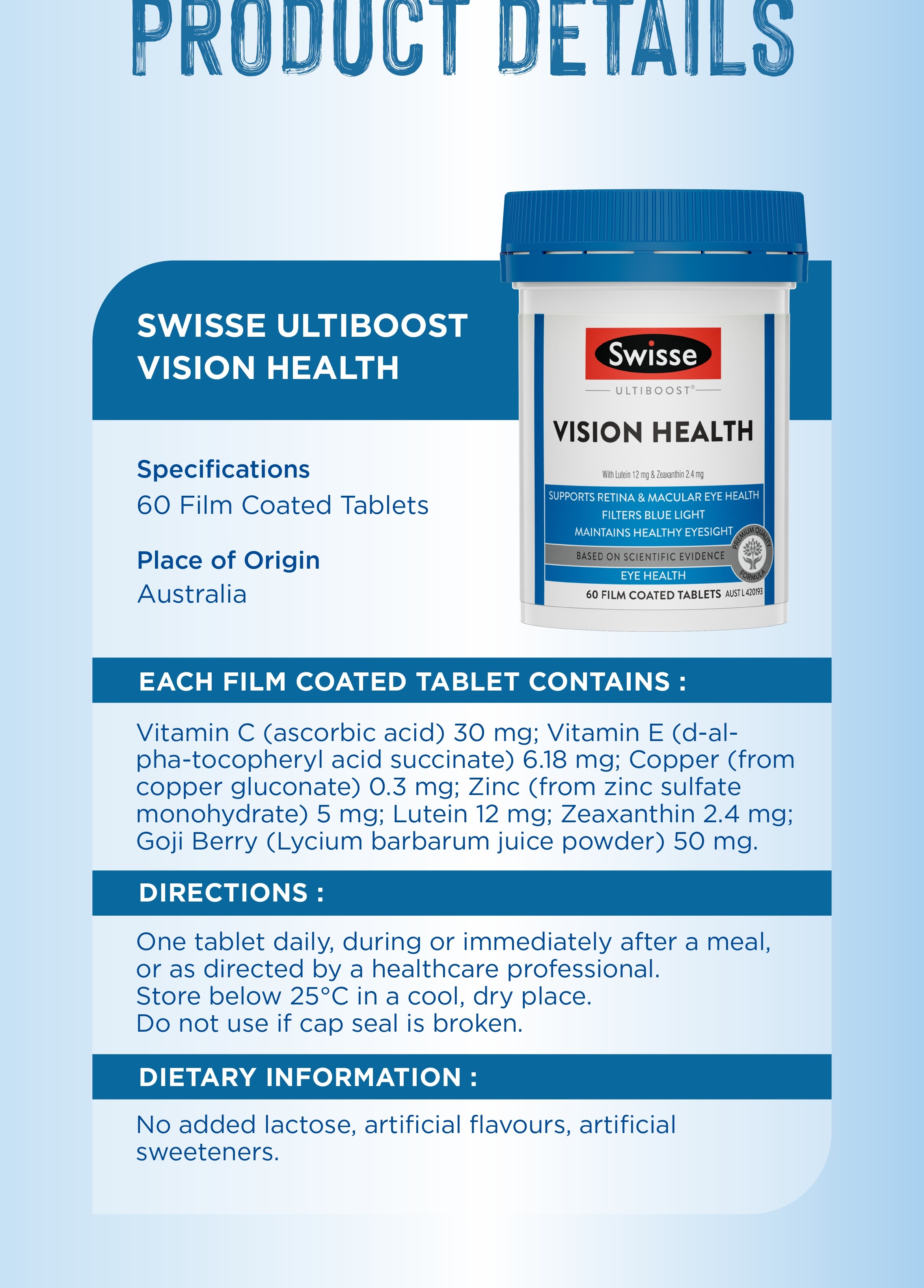 Swisse Ultiboost Vision Health 60 Film Coated Tablets (EXP:09 2026 ...