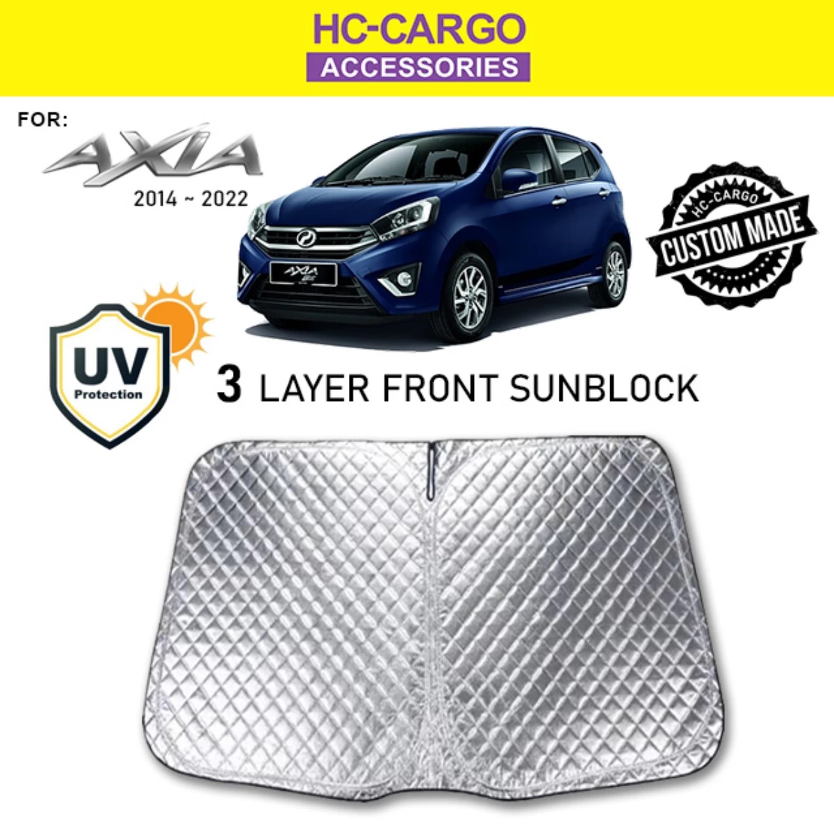 Perodua Axia 2014 - 2022 Front Windscreen 3 Layer Sun Shade 100% UV ...