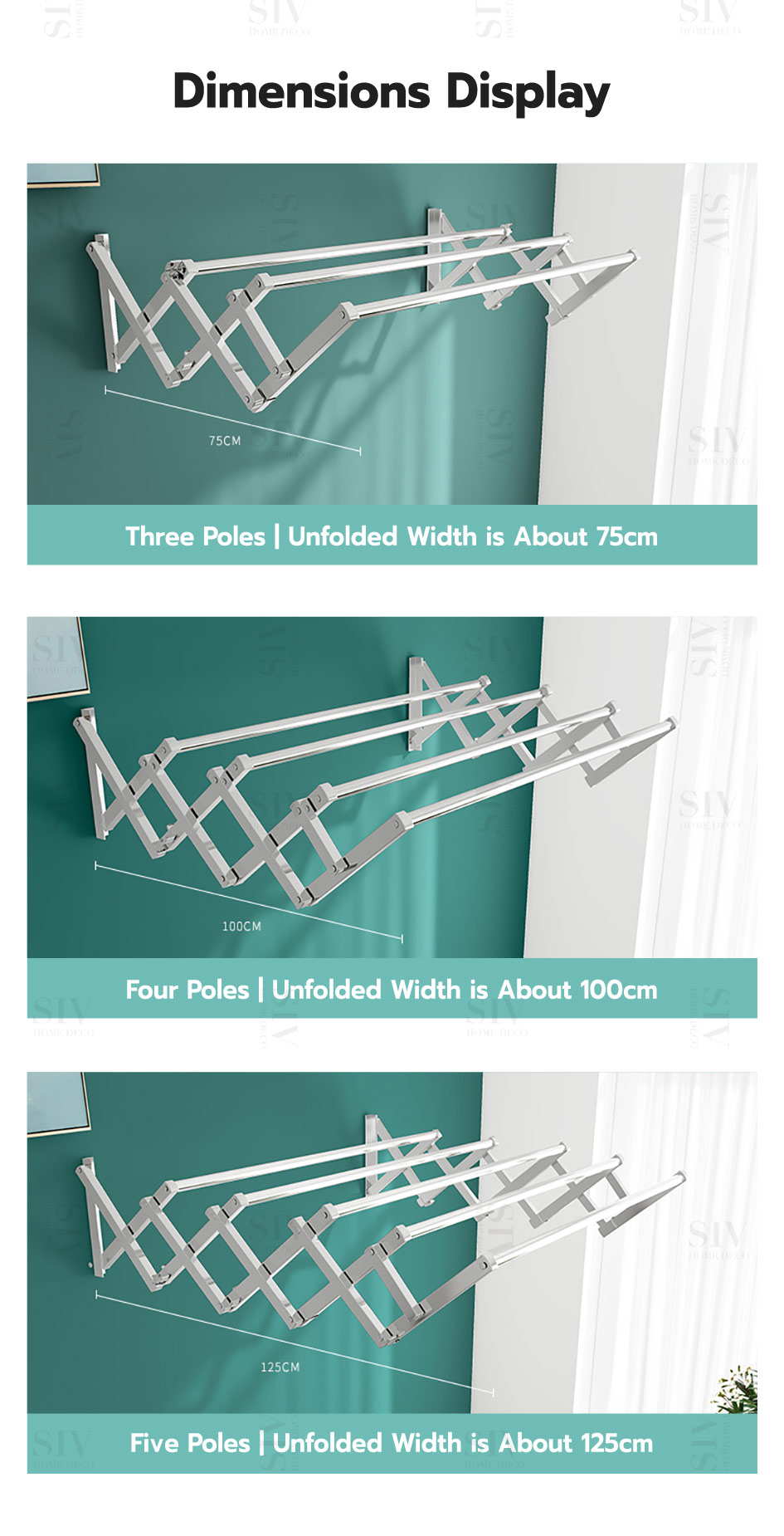 SIV Wall Mounted3/4/5bar Foldable Drying Rack Retractable Sampayan ...