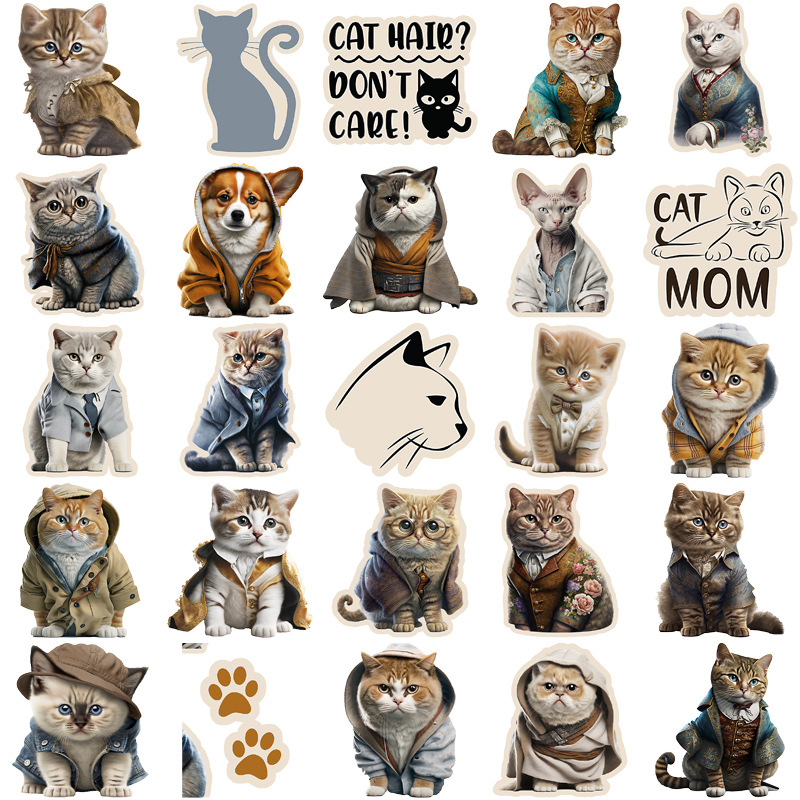 50pcs Lovely Cat Stickers Cute Kitten Sticker Decoration Journal ...