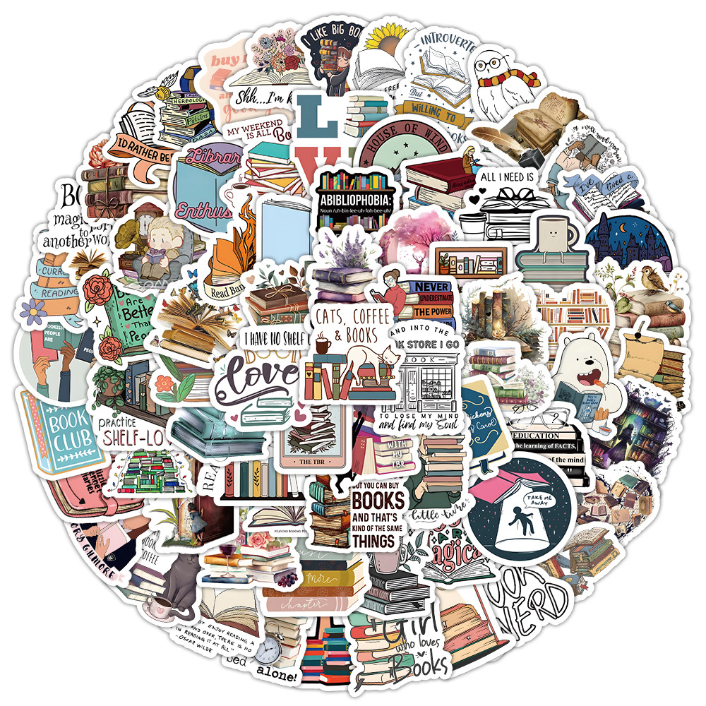 100pcs I Love Book Stickers Reading Sticker Decoration Journal Sticker ...
