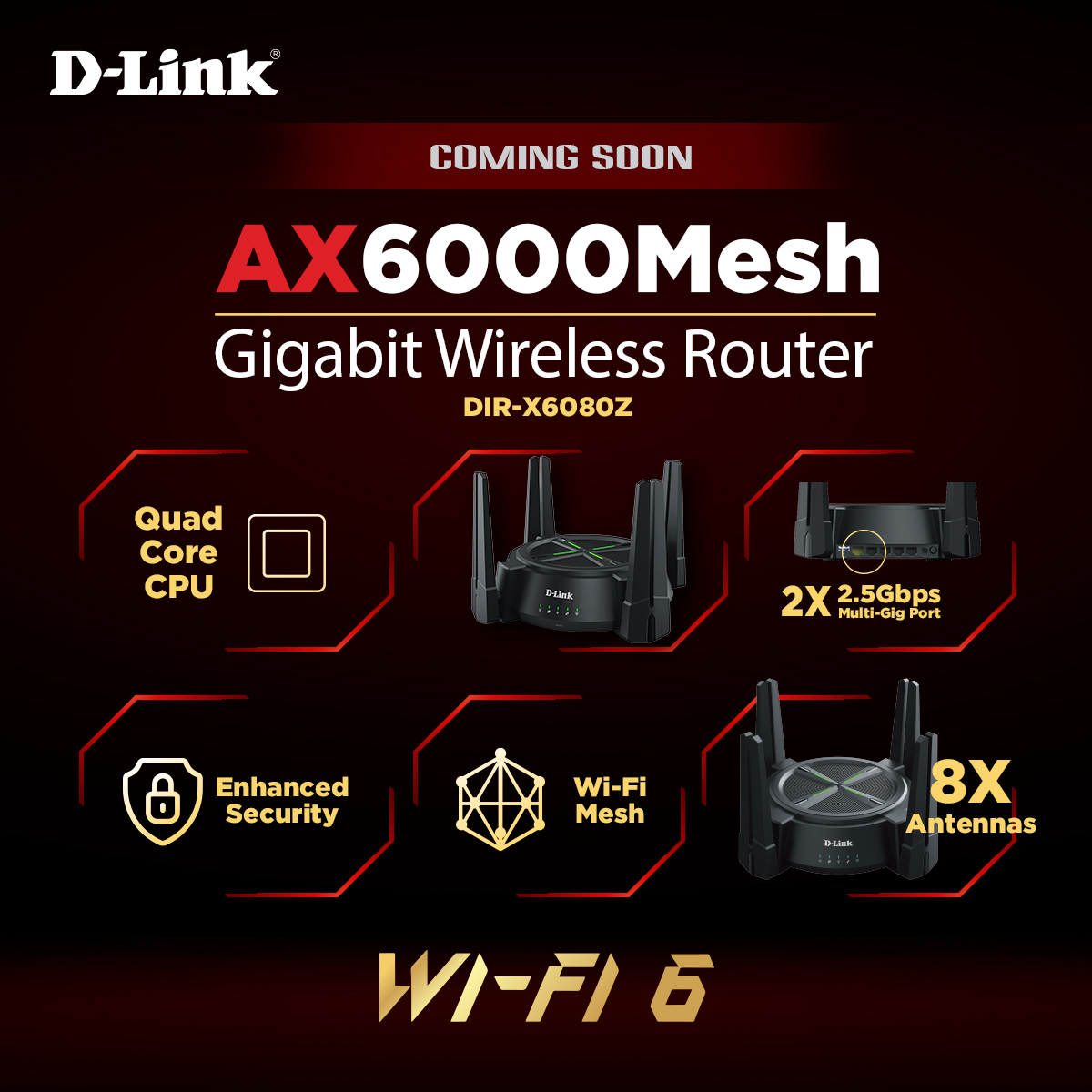 D-Link WiFi 6 DIR-X6080Z AX6000 2.5G Multi Gigabit LAN High Power ...