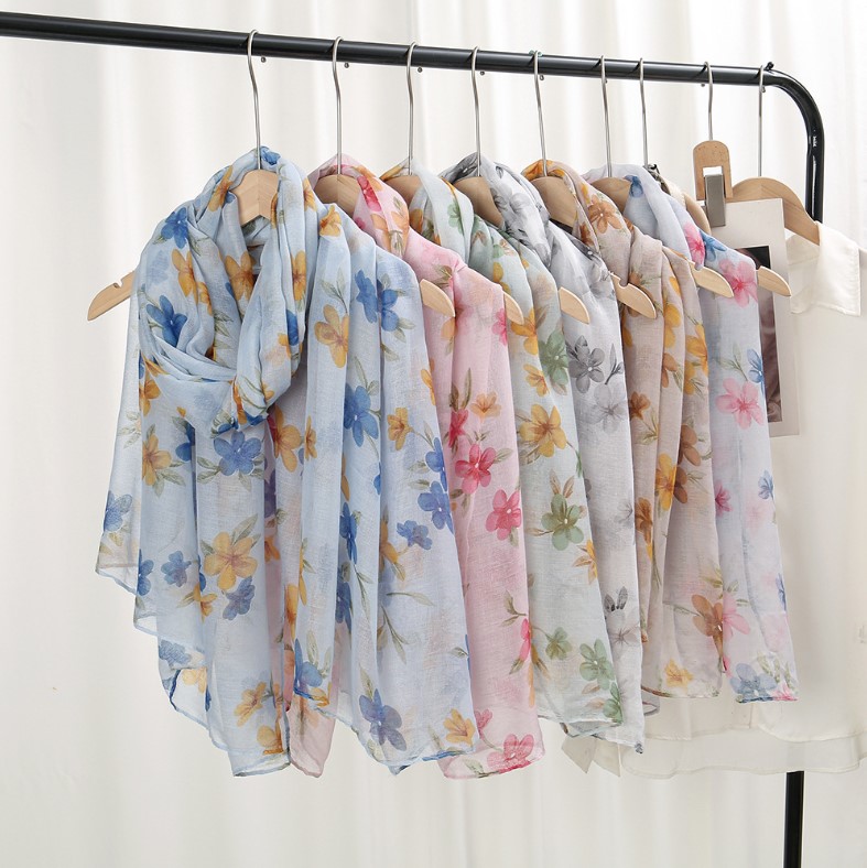 Ironless shawl cotton long wide tudung corak bunga printed hijab ...
