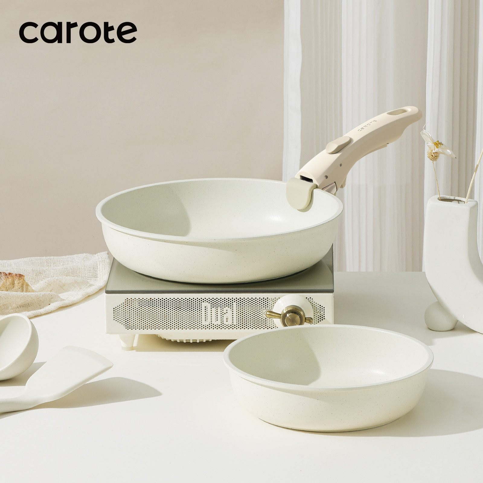 Carote Nonstick Cookware Set (3Pcs) Handle Removable Non-stick Frying ...