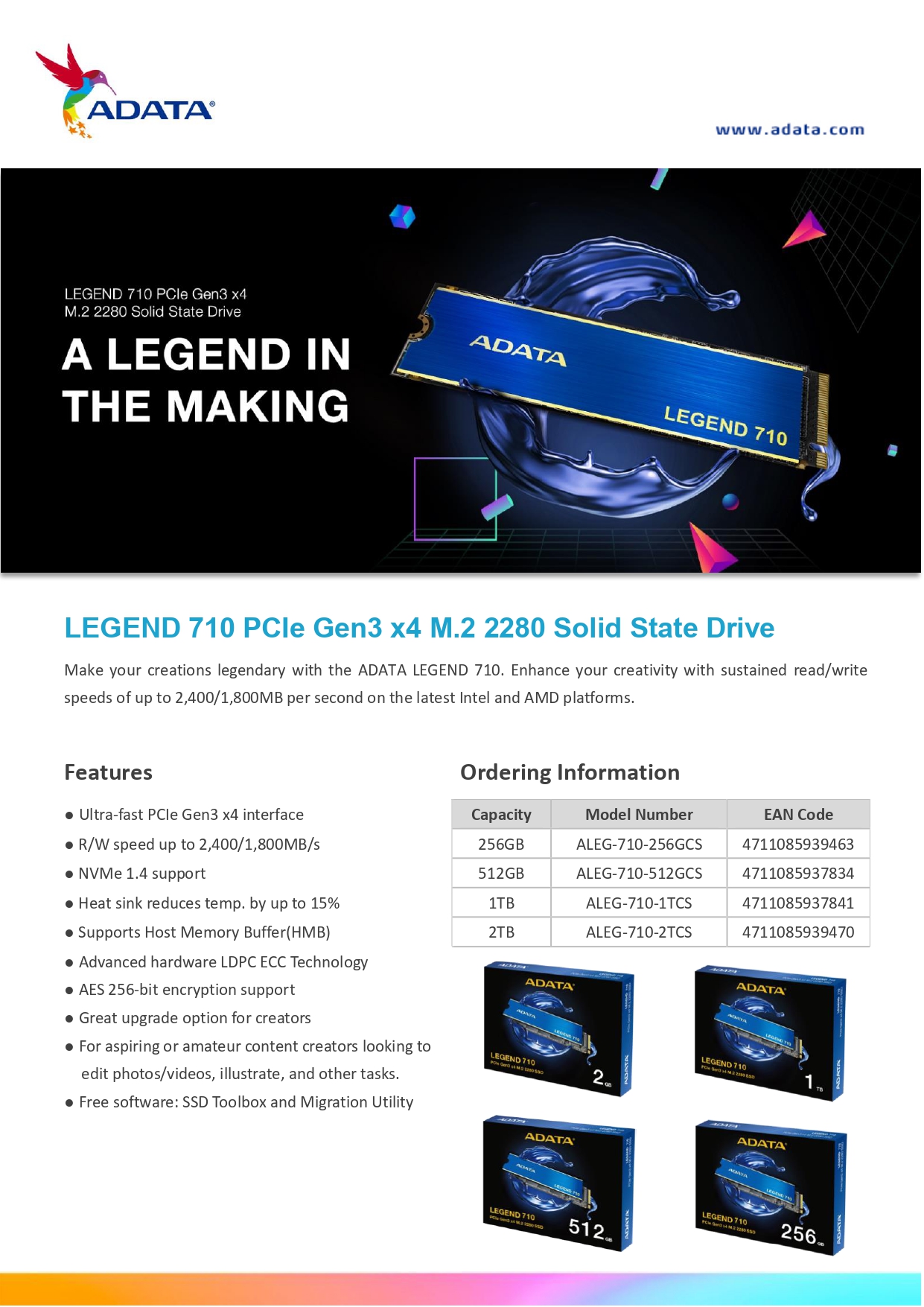 ADATA LEGEND 710 PCIe 3.0 Gen3 NVME M.2 SSD / STORAGE ( 256GB / 512GB ...