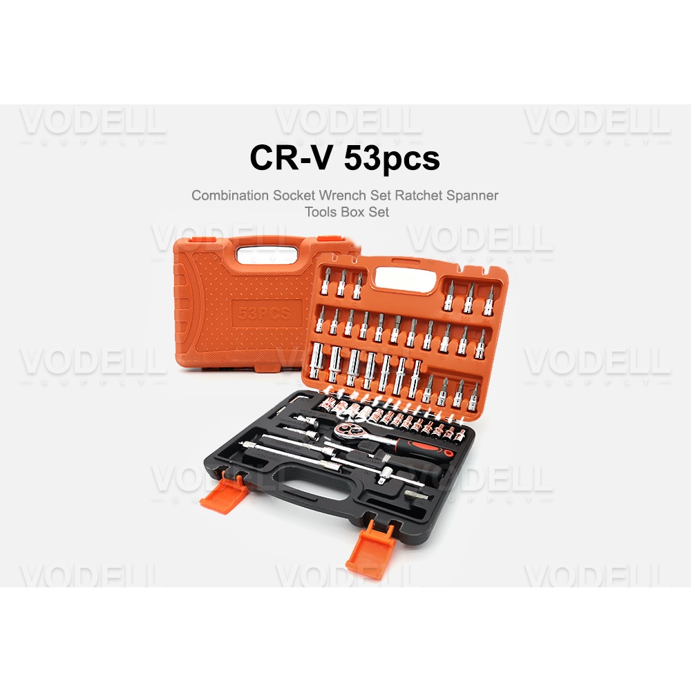 VODELL 53pcs CRV Ratchet Socket Box Spanner Set Wrench Tools Set Hand ...