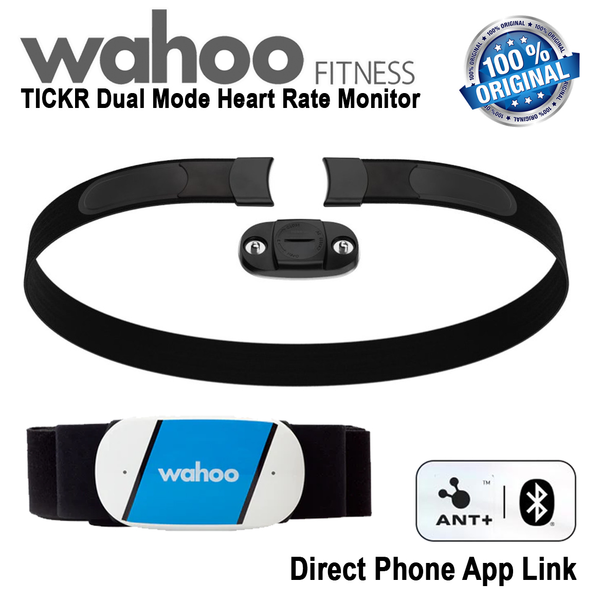 WAHOO TICKR Dual Mode Heart Rate Monitor HRM Belt Chest Strap Bluetooth ...